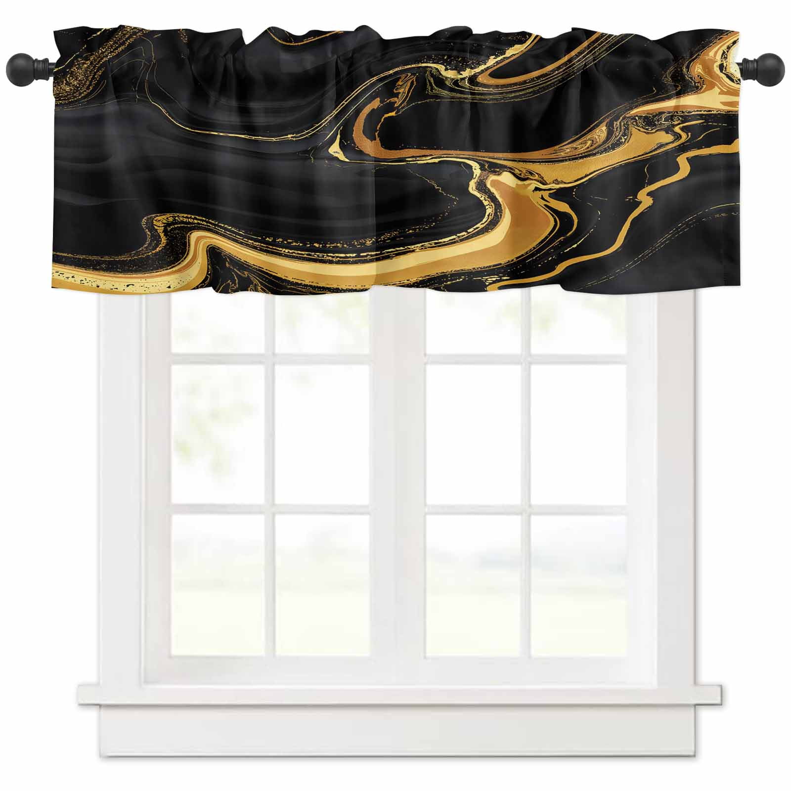 Black and Gold Marble Valance for Windows Abstract Art Window Treatment ...