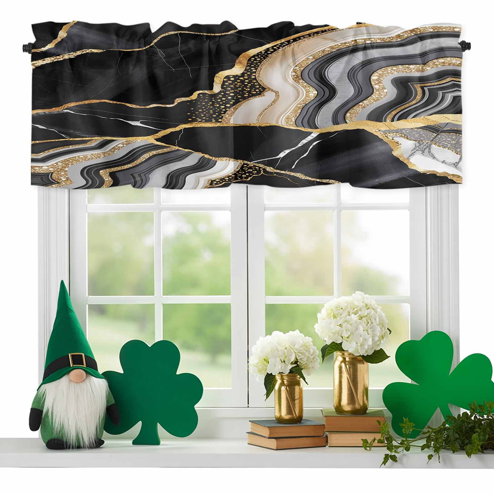 Black Gold Marble Valances for Windows, Glitter Geometric Marble Foil ...