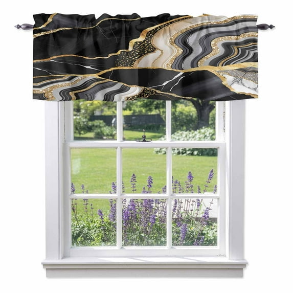 Black Gold Marble Valances for Windows, Glitter Geometric Marble Foil ...