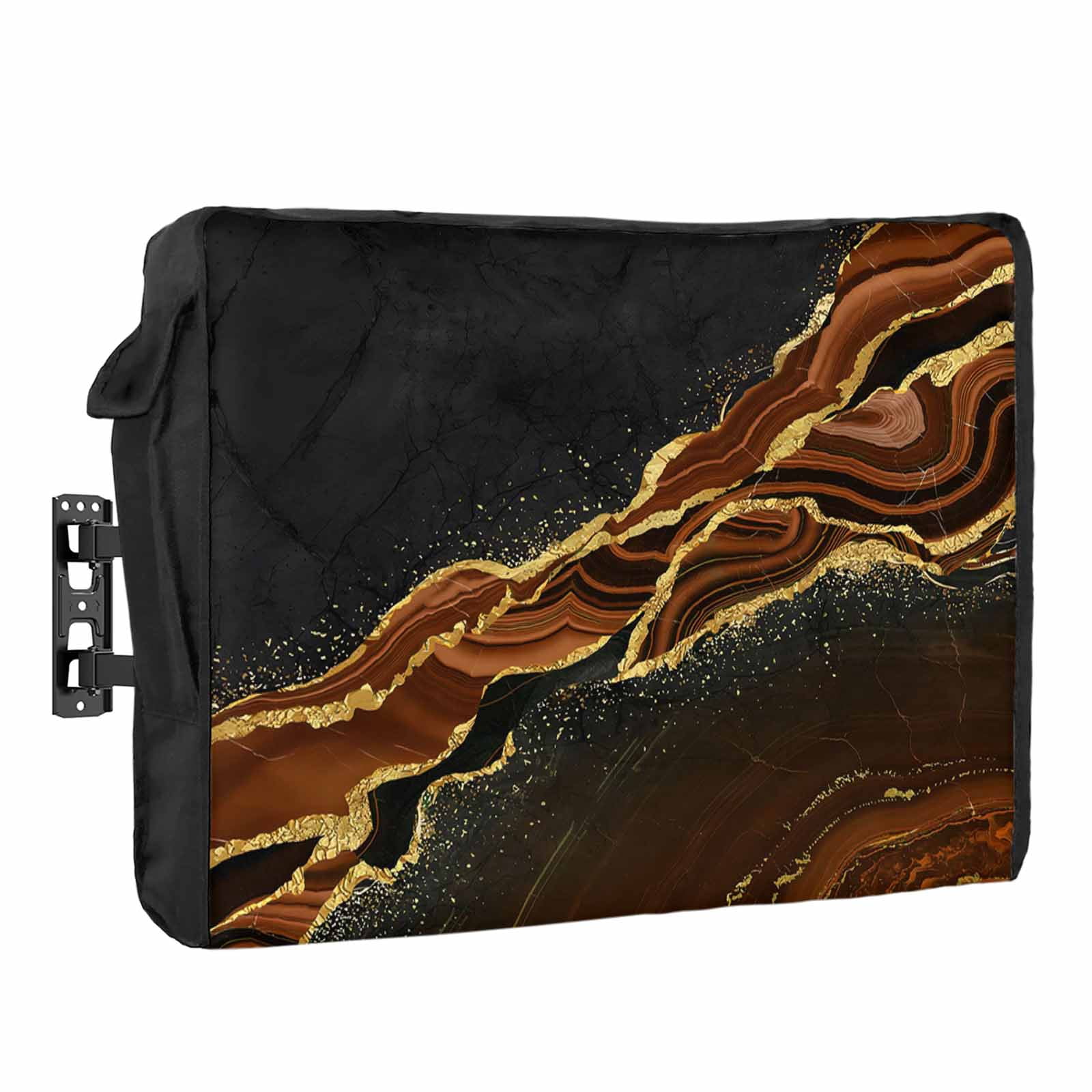 Black Gold Marble Waterproof Outdoor TV Cover, Brown Luxury Modern ...