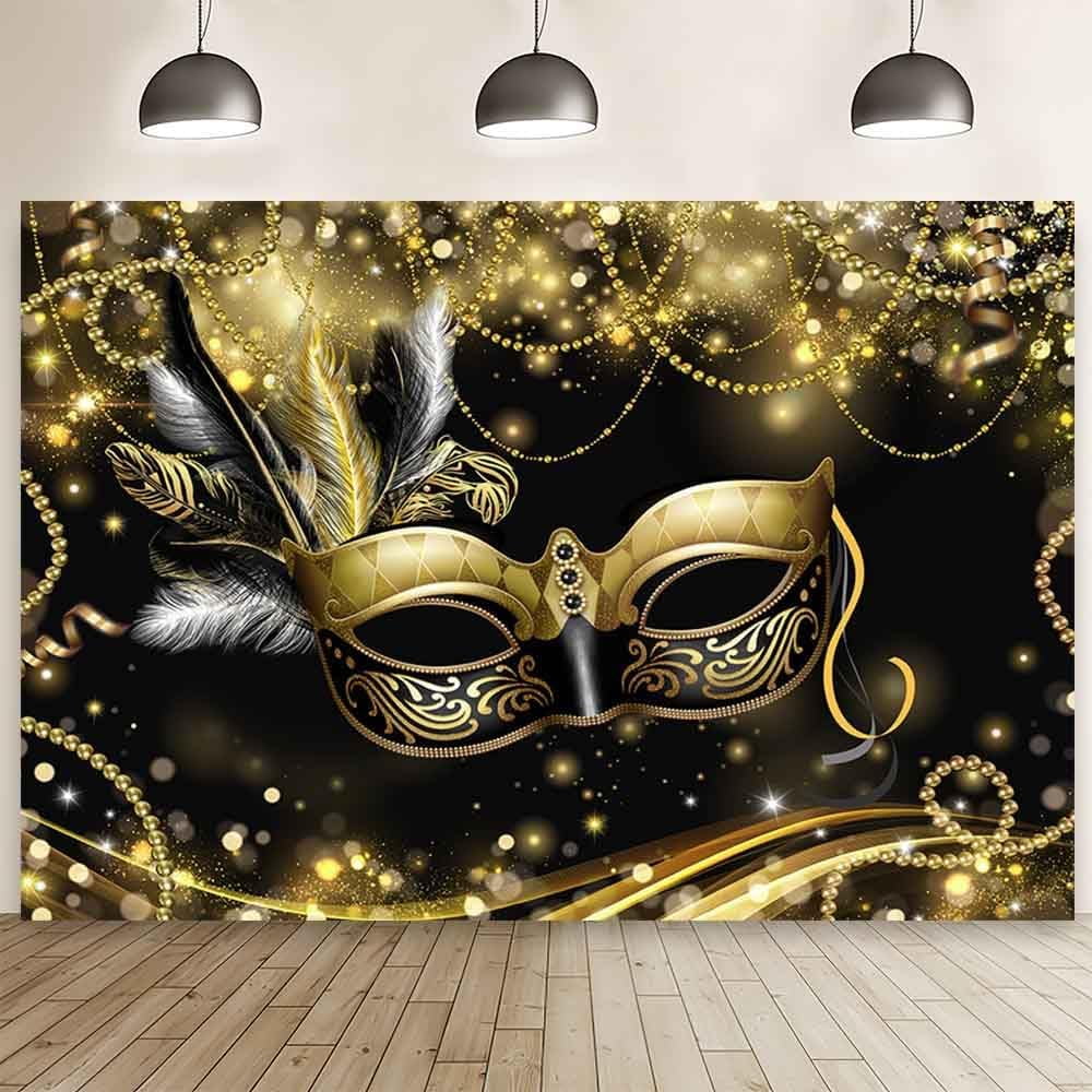 Black and Gold Mask Backdrop Masquerade Party Photography Background ...