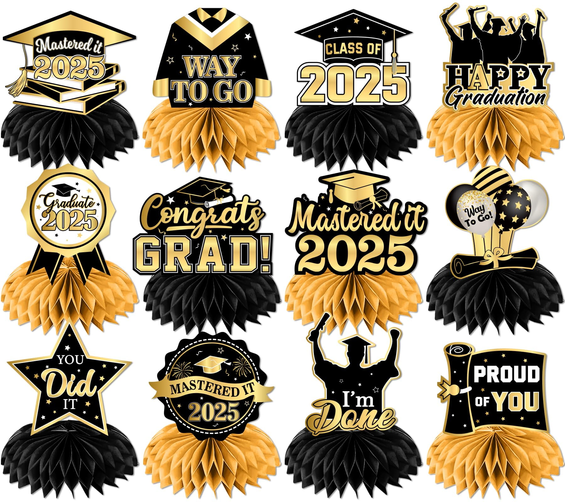 Black and Gold Masters STF9 Graduation Decorations Honeycomb ...