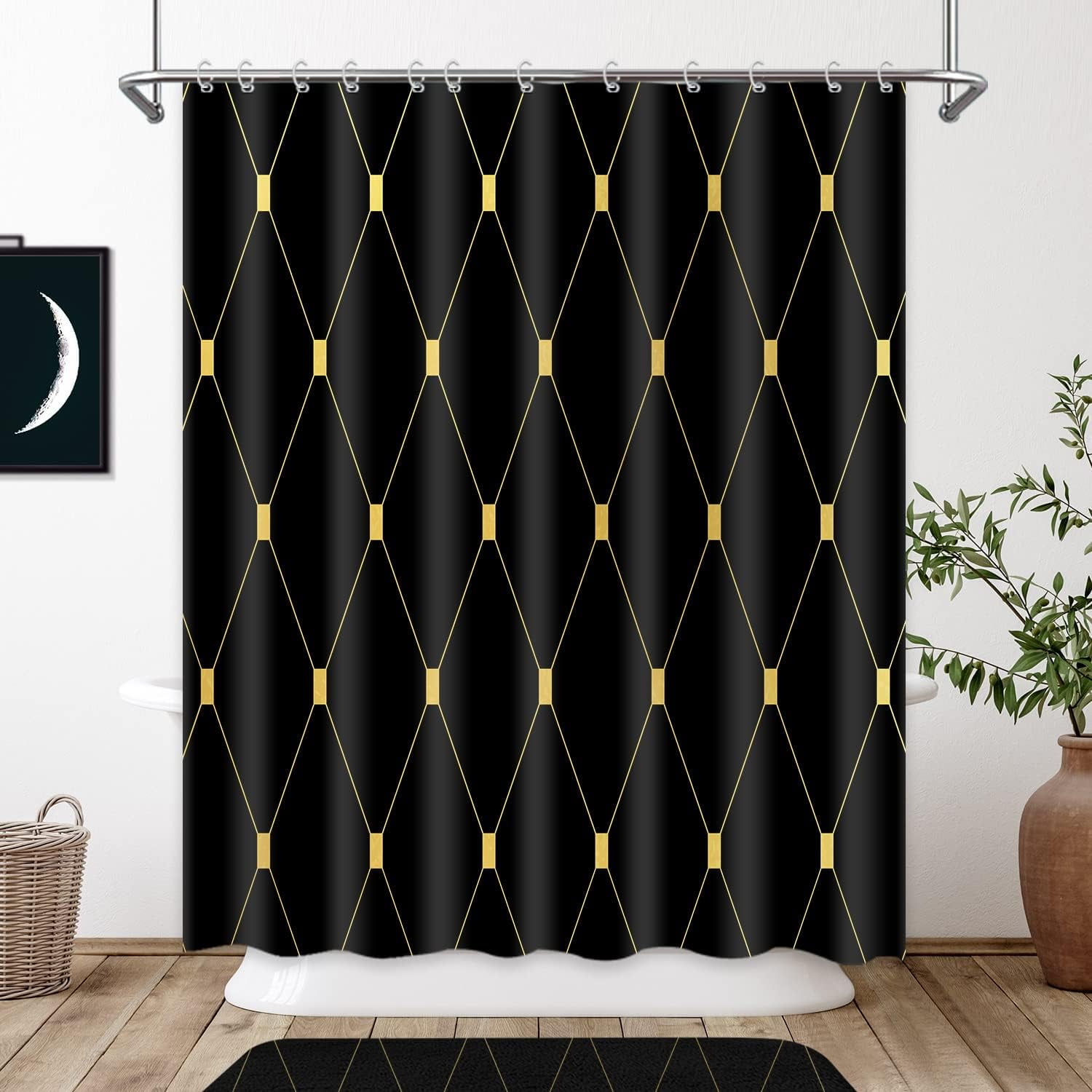 Black Gold Modern Shower Curtain Gold Abstract Striped Shower Curtains ...