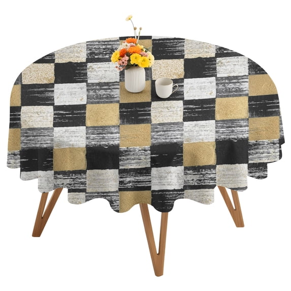 Black Gold Mosaic Round Tablecloth 54 inches Rustic Abstract ...