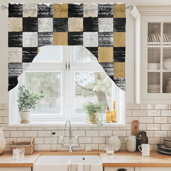 Black Gold Mosaic Swag Curtain Valance for Windows, Rustic Abstract ...