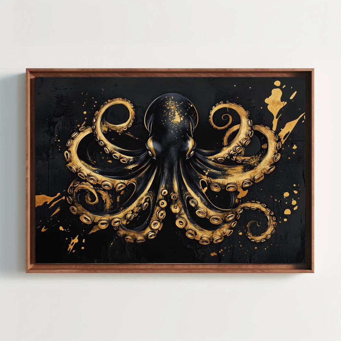 Black And Gold Octopus Canvas Print - Symmetrical Tentacle Design ...