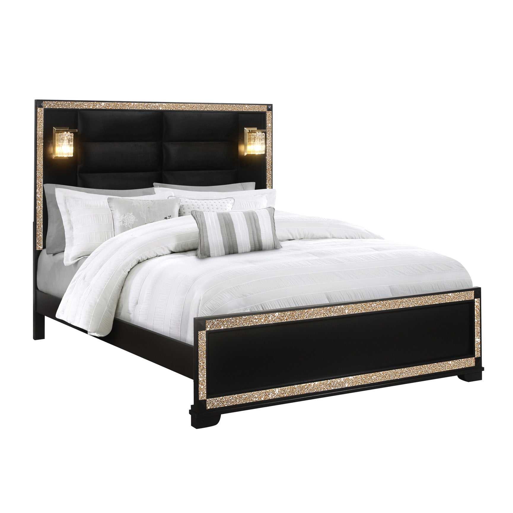 Black & Gold - Padded Headboard Feature - Bedroom - Sturdy King Bed ...
