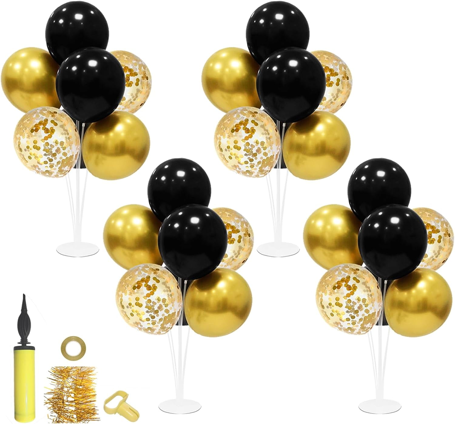 Black and Gold Party Decorations 4 Set Balloon Stand Table Centerpieces ...