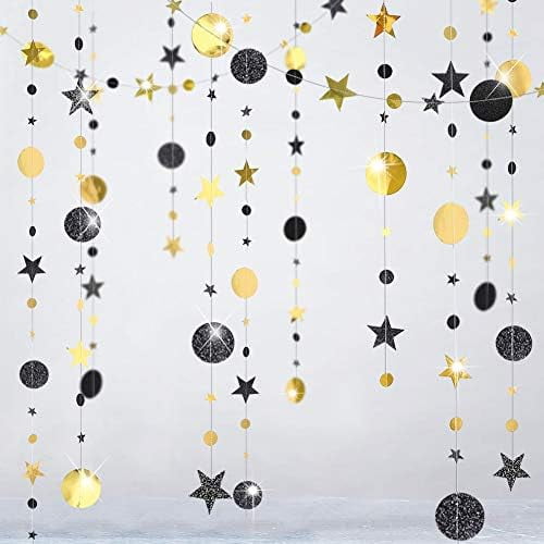 Black and Gold Party Decorations Star Garlands Gold Black Birthday ...