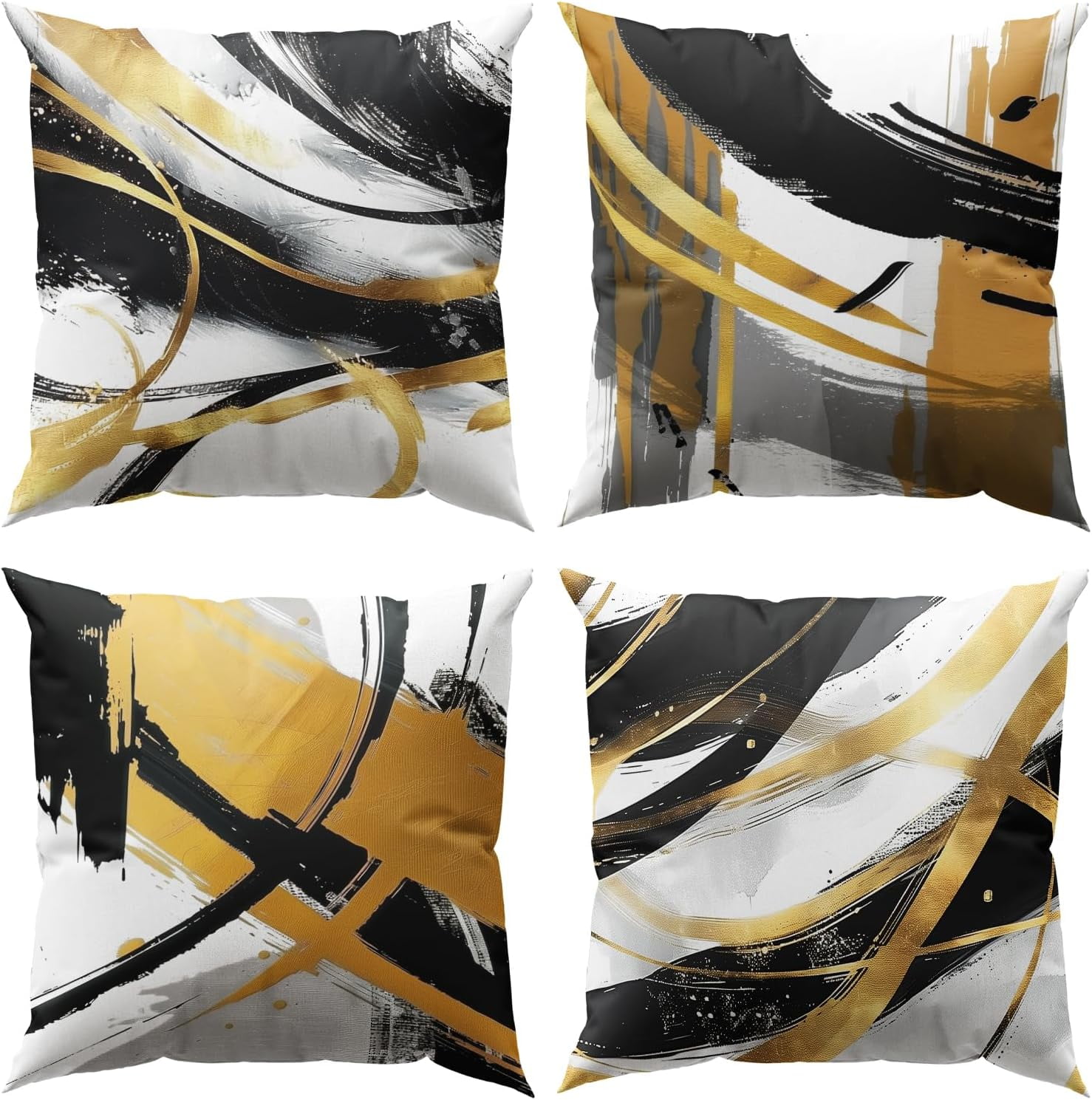 Black and Gold Pillow Covers 18x18 Abstract Throw Pillows for Couch ...