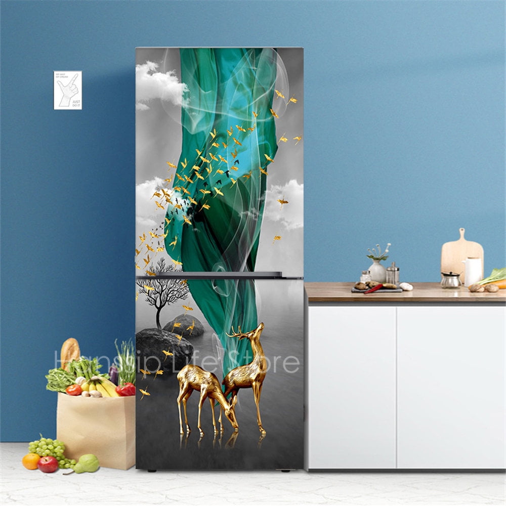 Black Gold Plants Leaf Fridge Mural Wallpaper Cover Self Adhesive PVC ...
