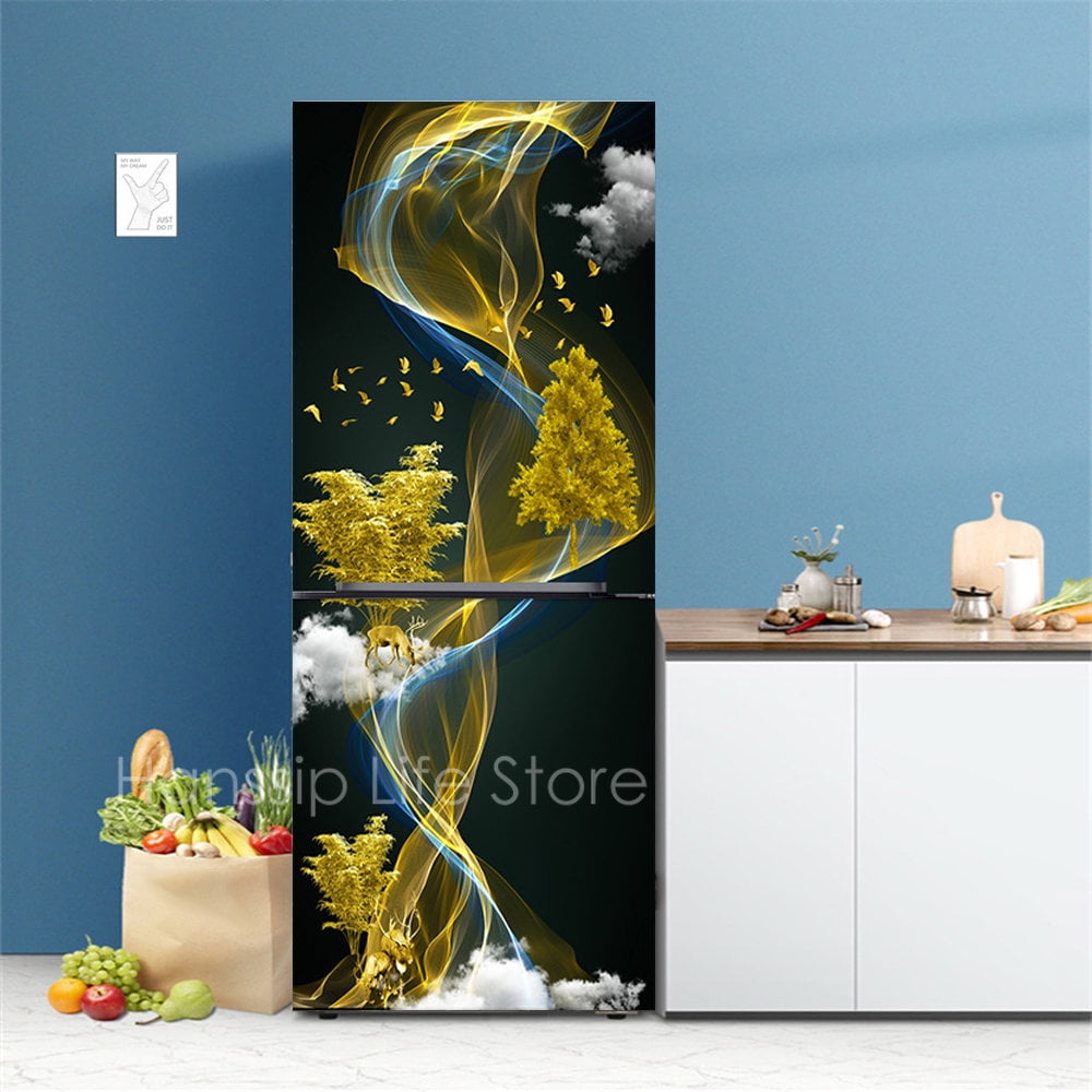 Black Gold Plants Leaf Fridge Mural Wallpaper Cover Self Adhesive PVC ...