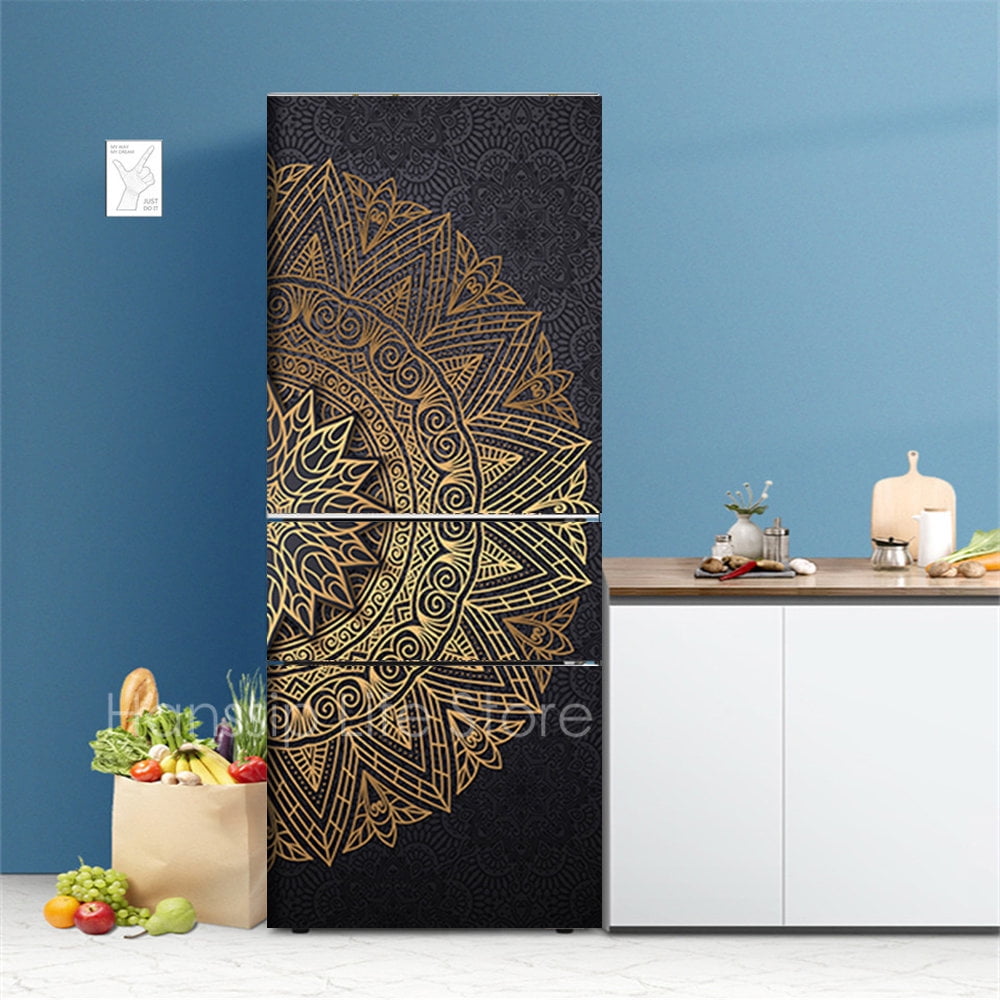 Black Gold Plants Leaf Fridge Mural Wallpaper Cover Self Adhesive PVC ...