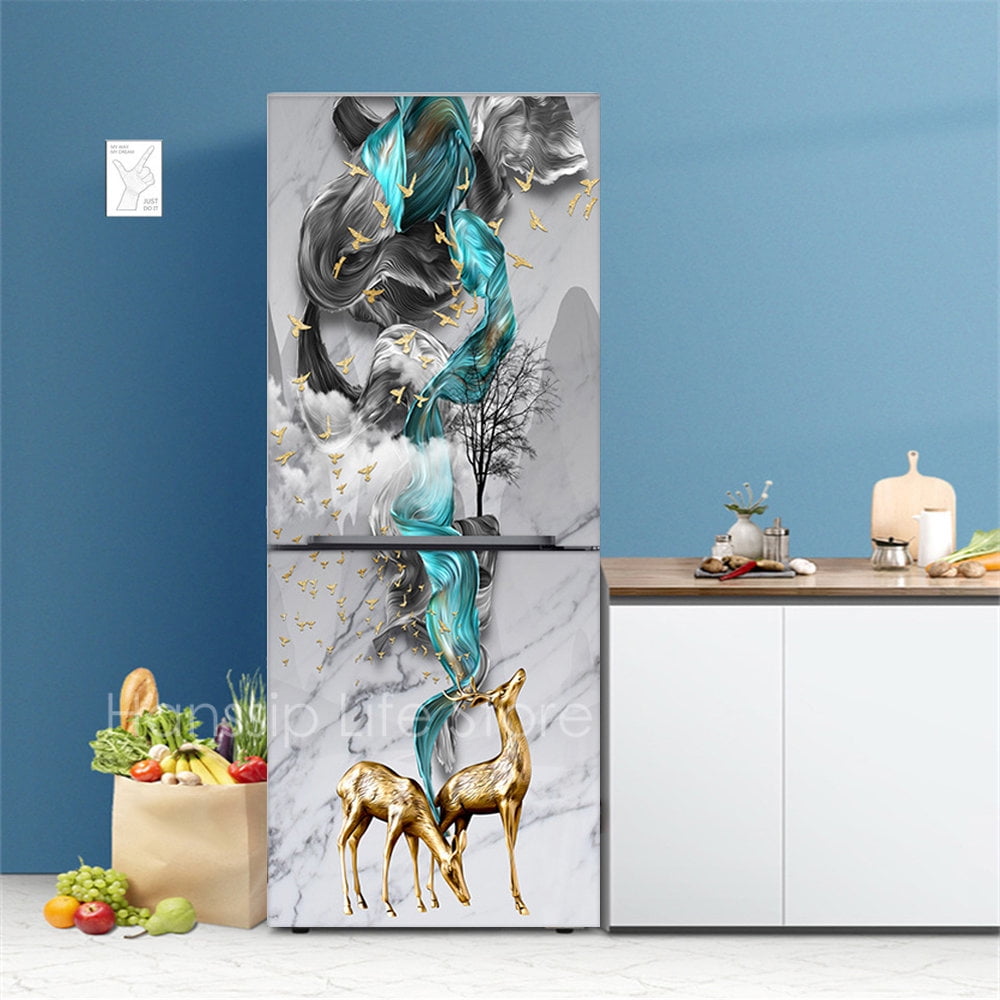 Black Gold Plants Leaf Fridge Mural Wallpaper Cover Self Adhesive PVC ...