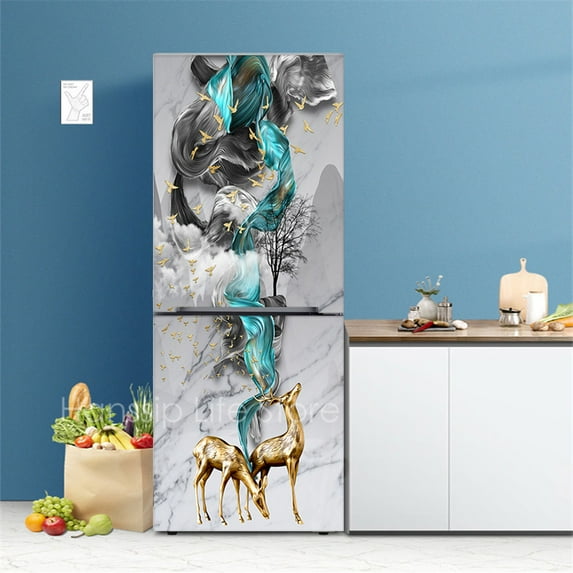 Black Gold Plants Leaf Fridge Mural Wallpaper Cover Self Adhesive PVC ...