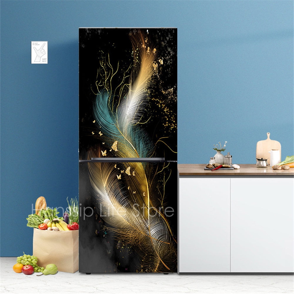 Black Gold Plants Leaf Fridge Mural Wallpaper Cover Self Adhesive PVC ...