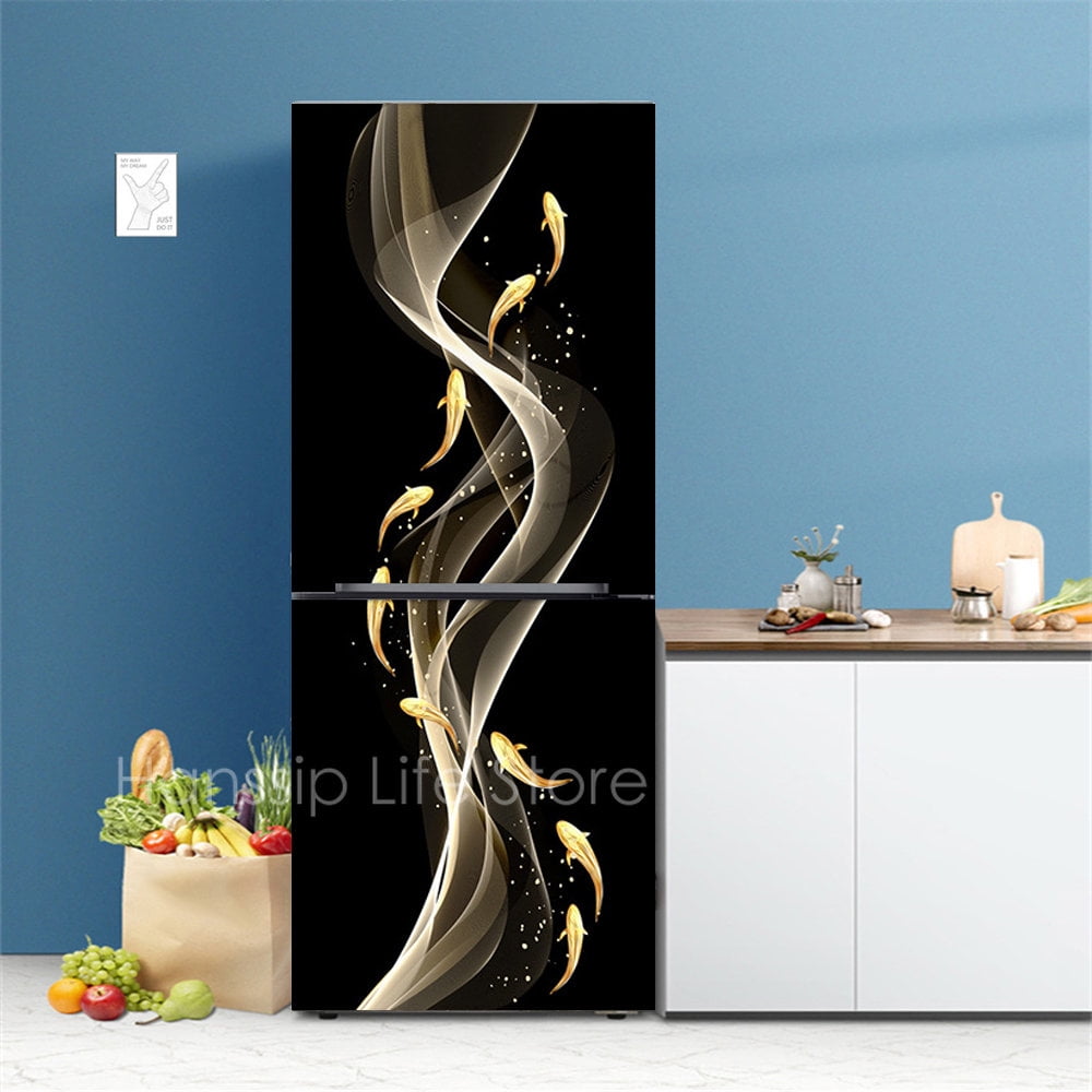 Black Gold Plants Leaf Fridge Mural Wallpaper Cover Self Adhesive PVC ...