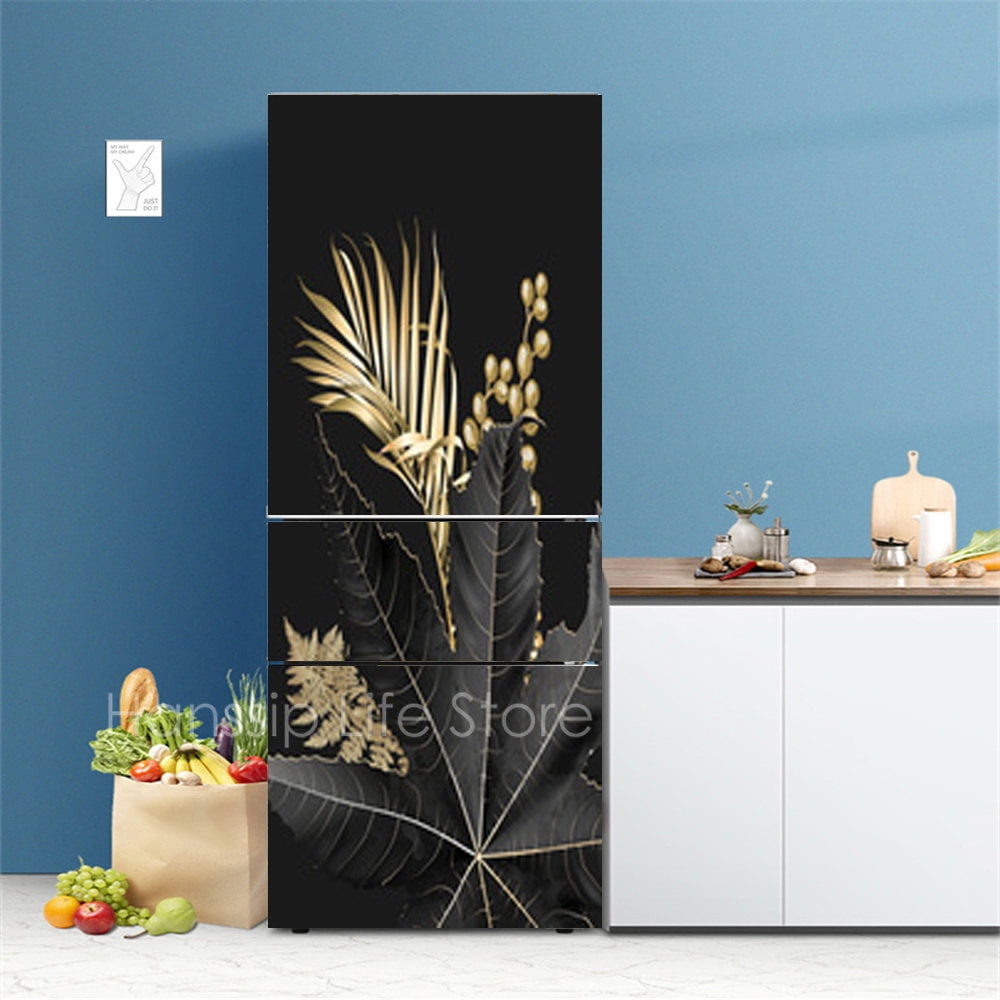 Black Gold Plants Leaf Fridge Mural Wallpaper Cover Self Adhesive PVC ...