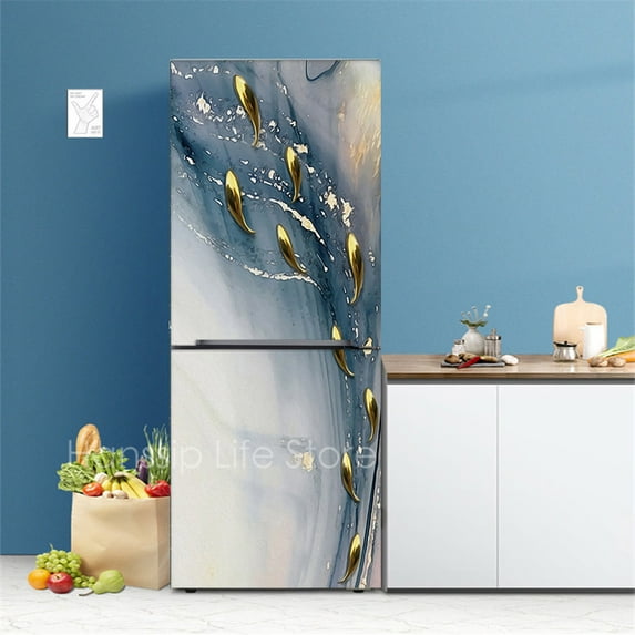 Black Gold Plants Leaf Fridge Mural Wallpaper Cover Self Adhesive PVC ...