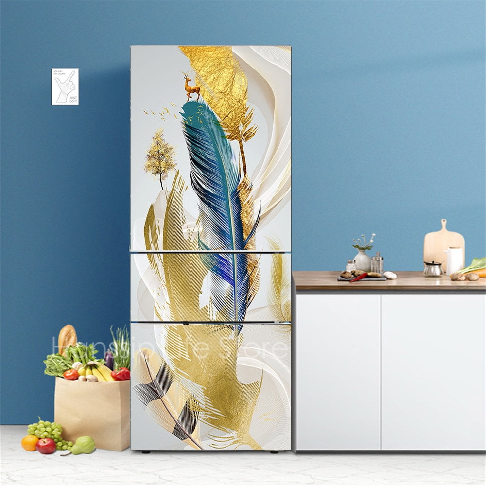 Black Gold Plants Leaf Fridge Mural Wallpaper Cover Self Adhesive PVC ...