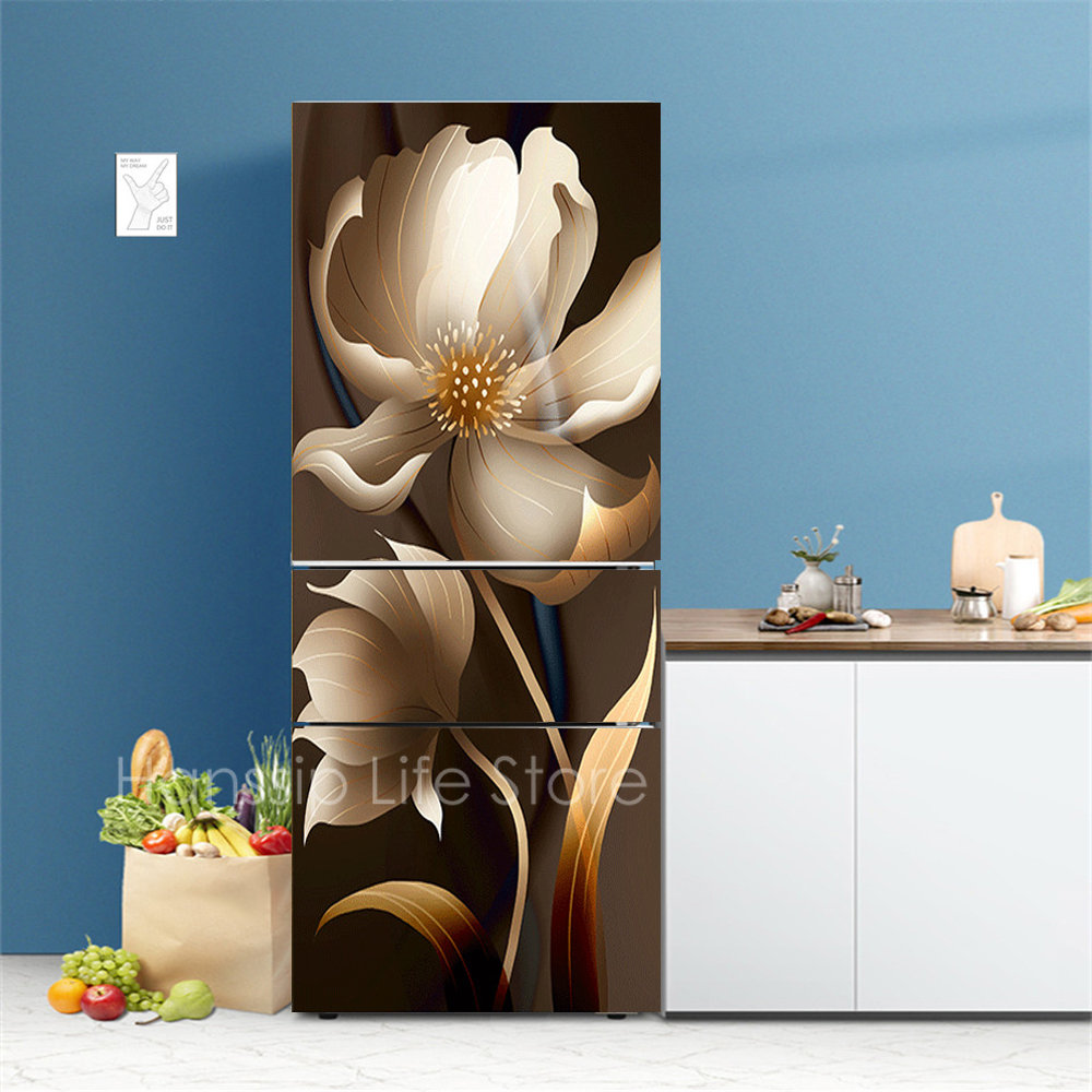 Black Gold Plants Leaf Fridge Mural Wallpaper Cover Self Adhesive PVC ...