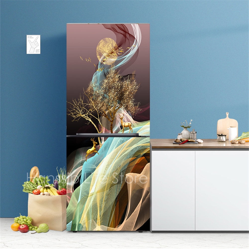 Black Gold Plants Leaf Fridge Mural Wallpaper Cover Self Adhesive PVC ...