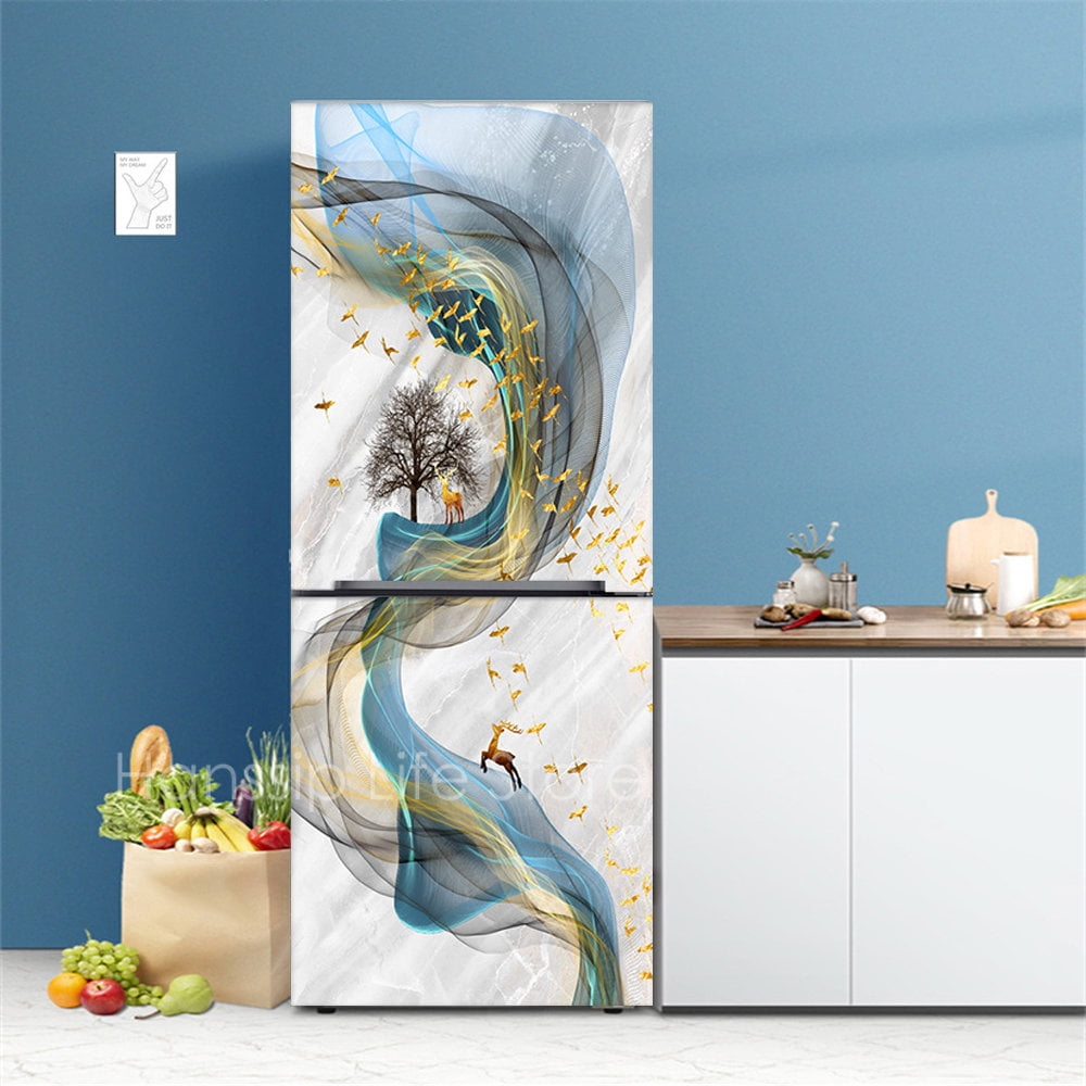 Black Gold Plants Leaf Fridge Mural Wallpaper Cover Self Adhesive PVC ...