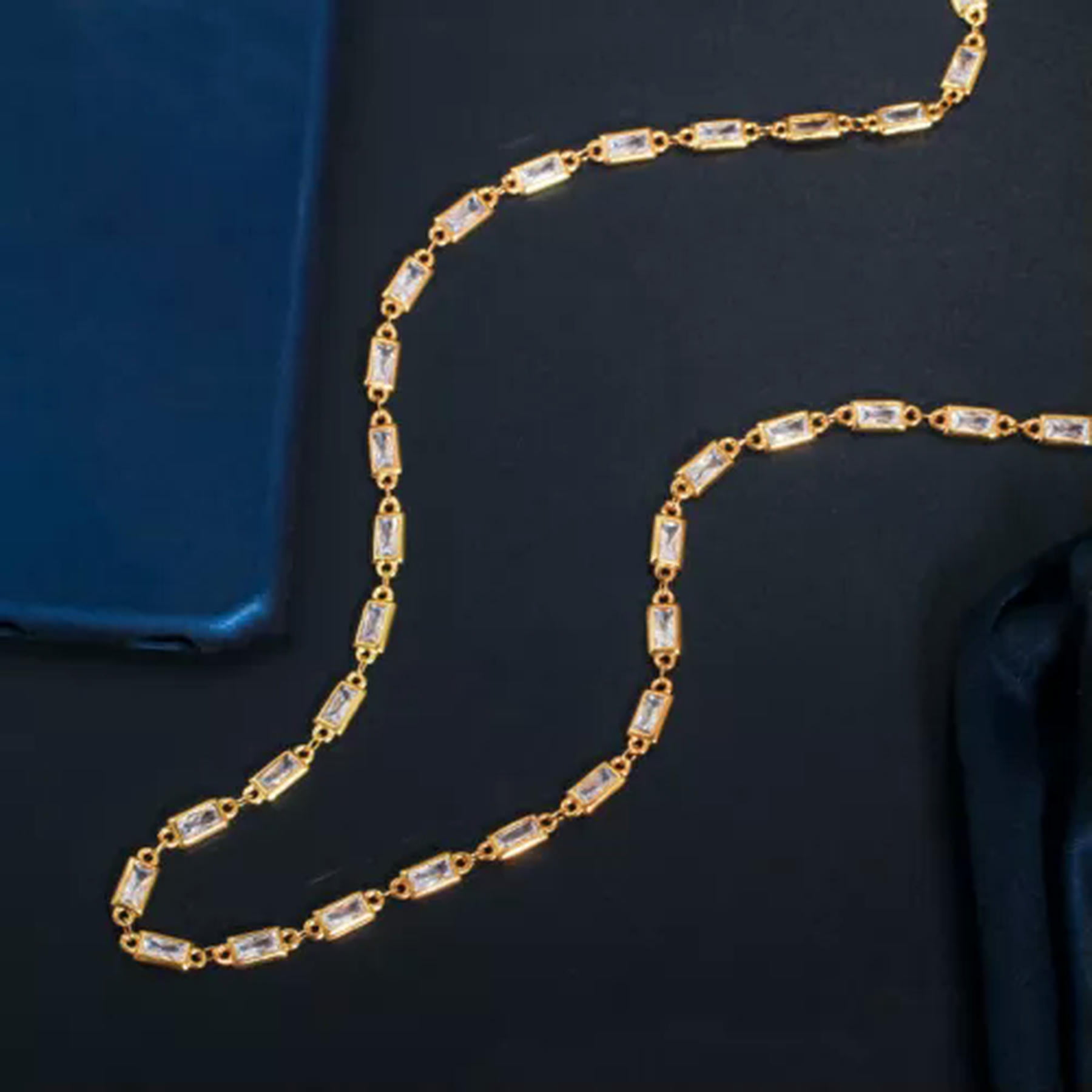 Black Gold Plated CZ Multi Layer Long Baguette Chain Necklace for ...