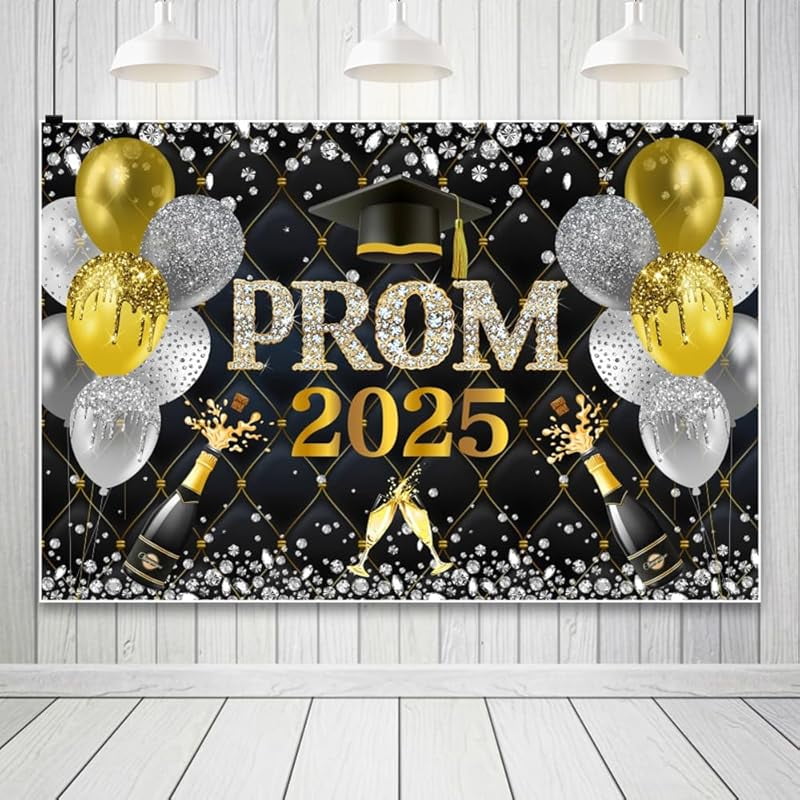 Black and Gold Prom 2025 Backdrop Class of 2025 High School College ...