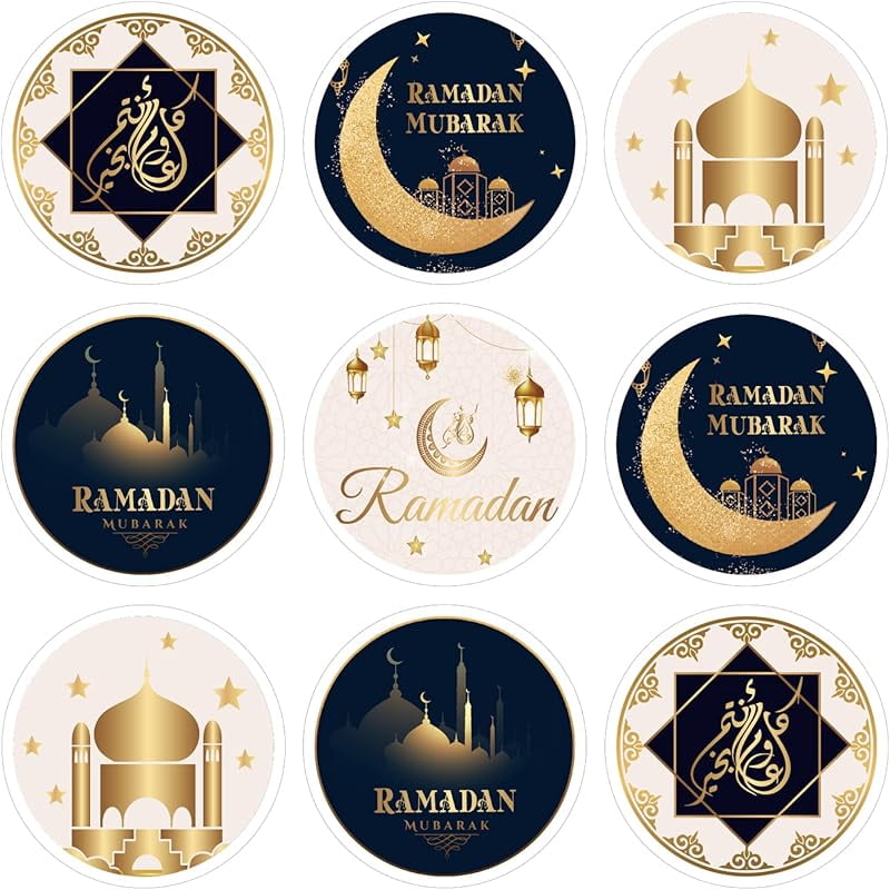 Black Gold Ramadan Stickers 180 Pcs Ramadan Black Gold Round Sticker ...