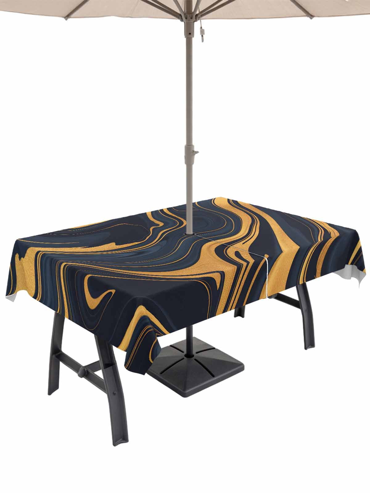 Black Gold Rectangle Outdoor Tablecloth with Umbrella Hole Marble ...