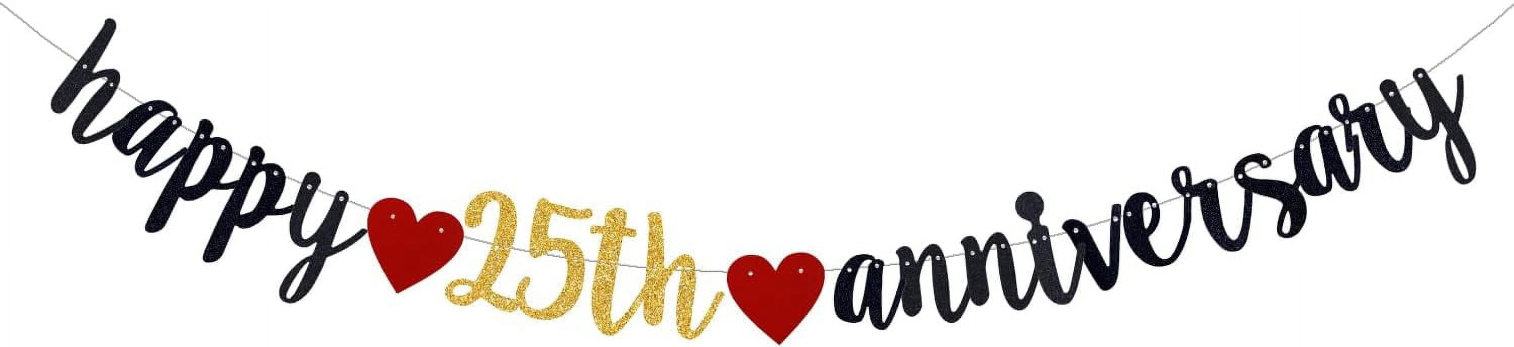 Black Gold Red Glitter Happy 25th Anniversary Cursive Banner with Red ...