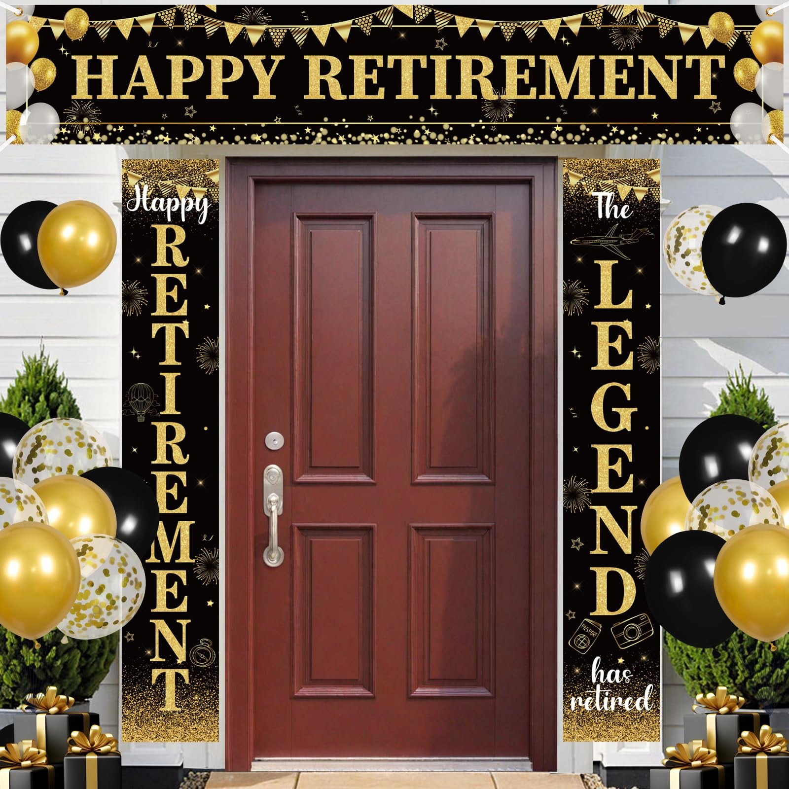 Black Gold Retirement Party OIF8 Decorations Retirement Porch Sign Door ...