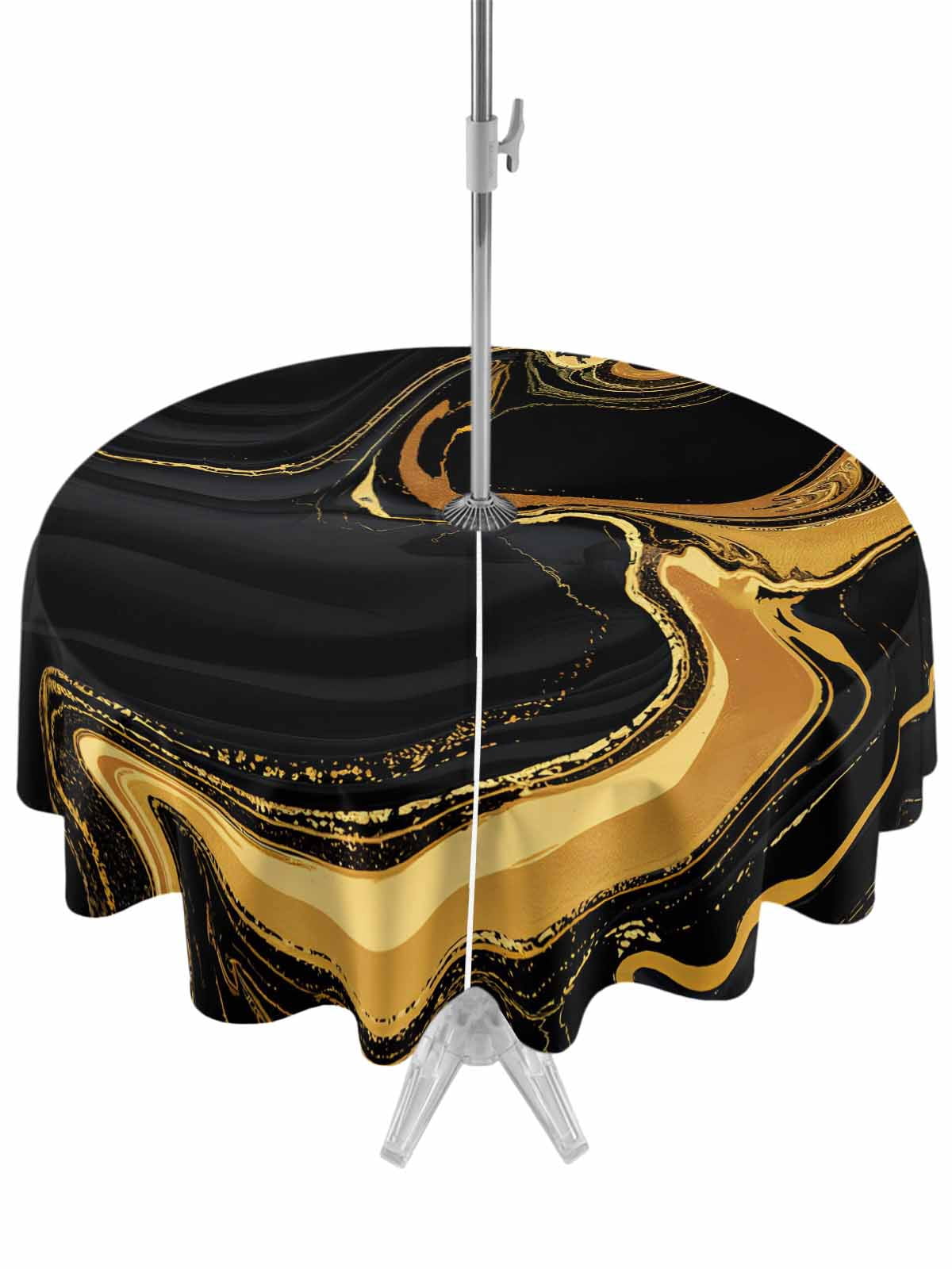 Black Gold Round Outdoor Tablecloth with Umbrella Hole Marble Luxury ...
