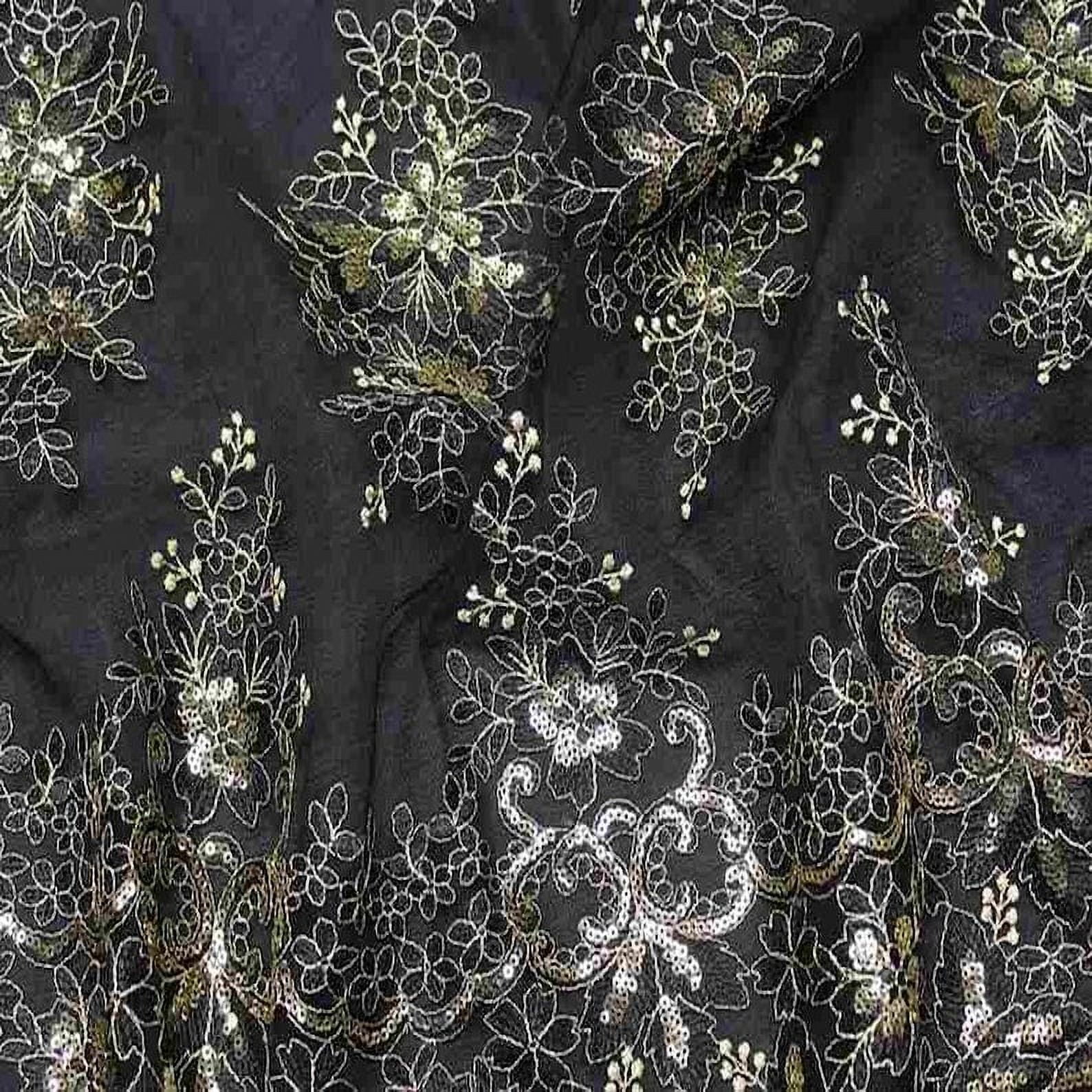 Black/Gold Rowley Sequin Embroidered Mesh Fabric. Lace Netting Material ...