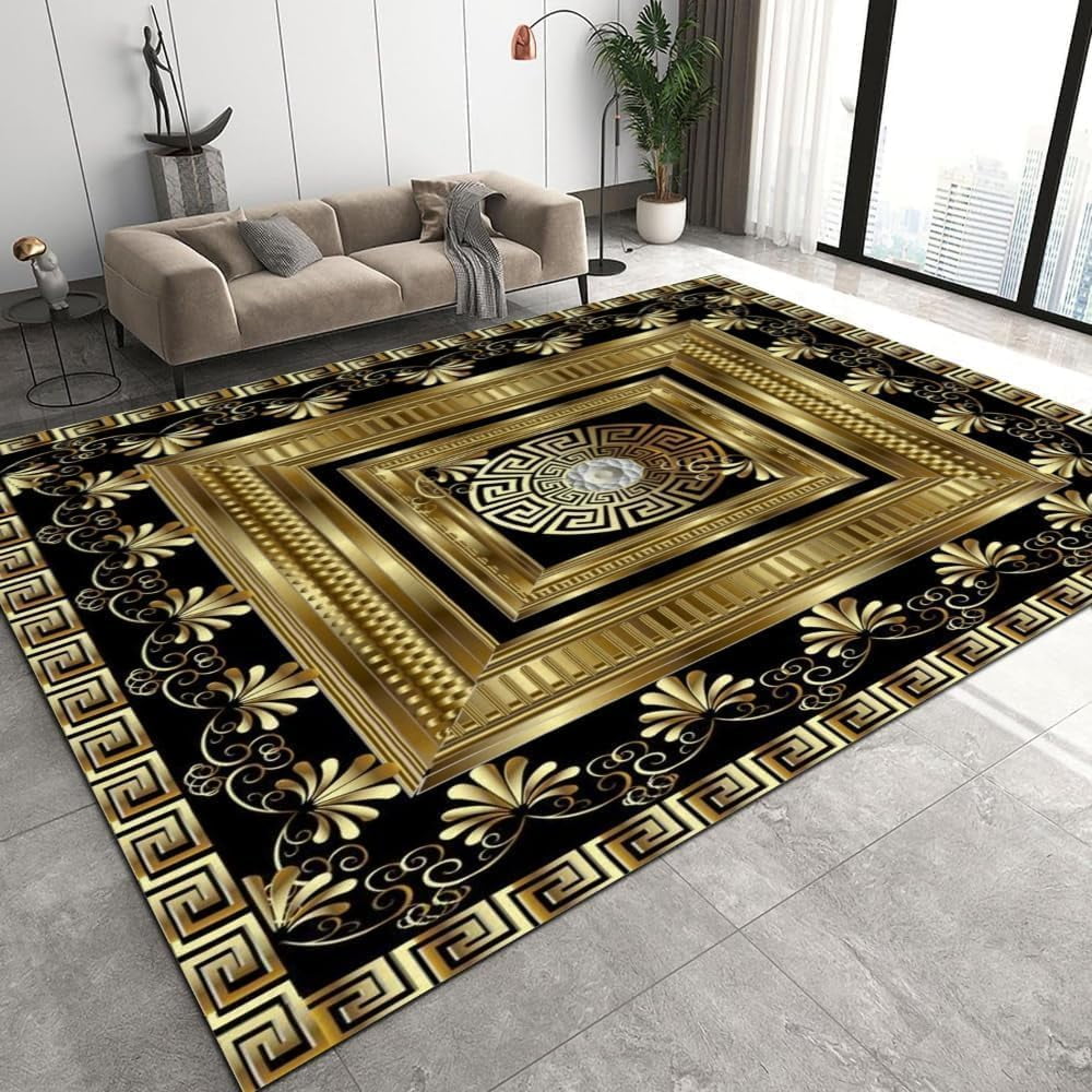 Black and Gold Rug, Classic and Modern Rugs for Living Room, Small ...