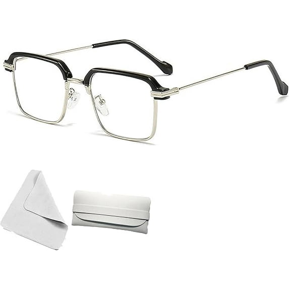 Black & Gold Semi-Rimless Crystal Clear Focus Reading Glasses for Men ...