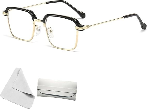 Black & Gold Semi-Rimless Crystal Clear Focus Reading Glasses for Men ...