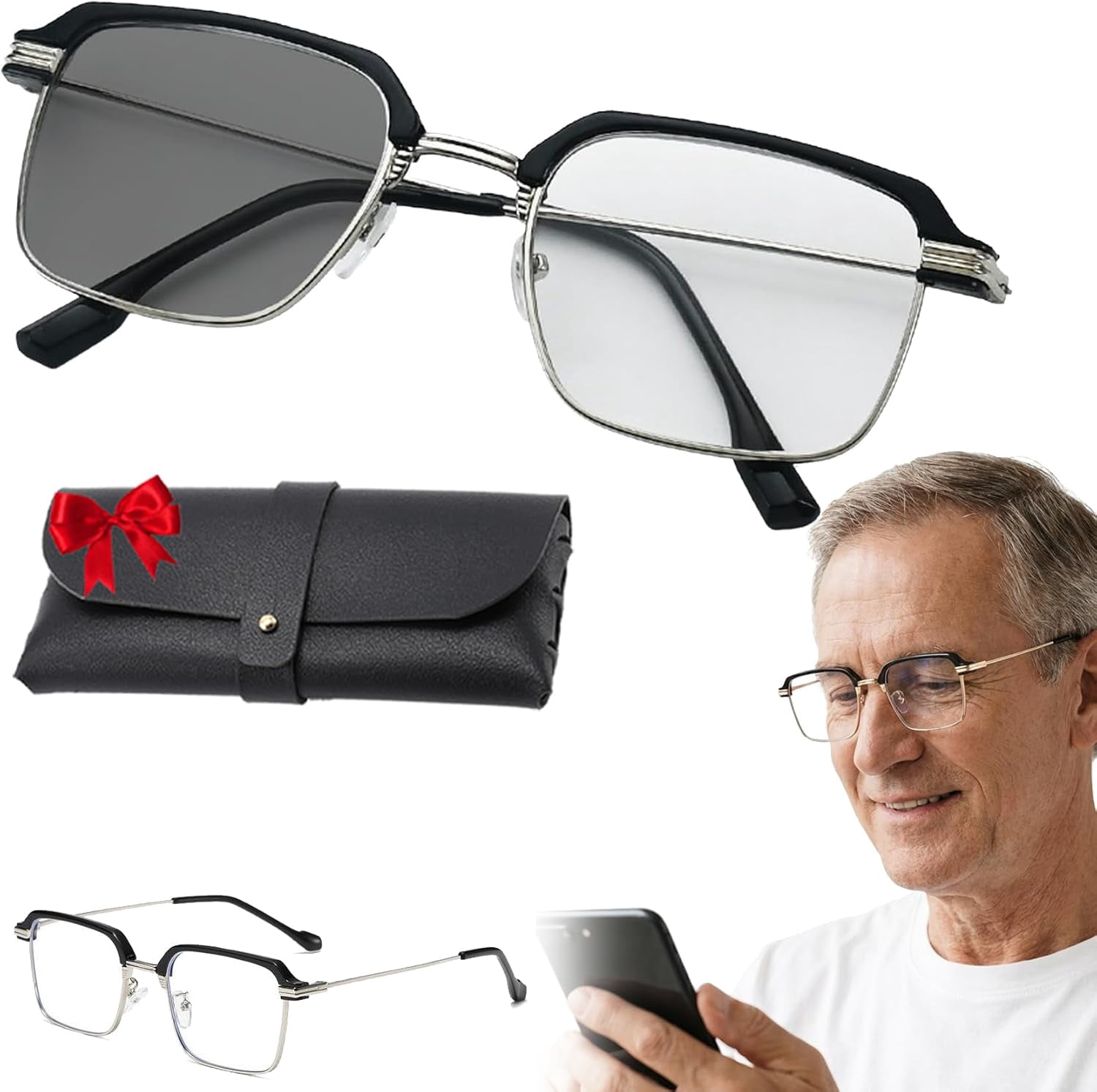 Black & Gold Semi-Rimless Crystal Clear Focus Reading Glasses for Men ...