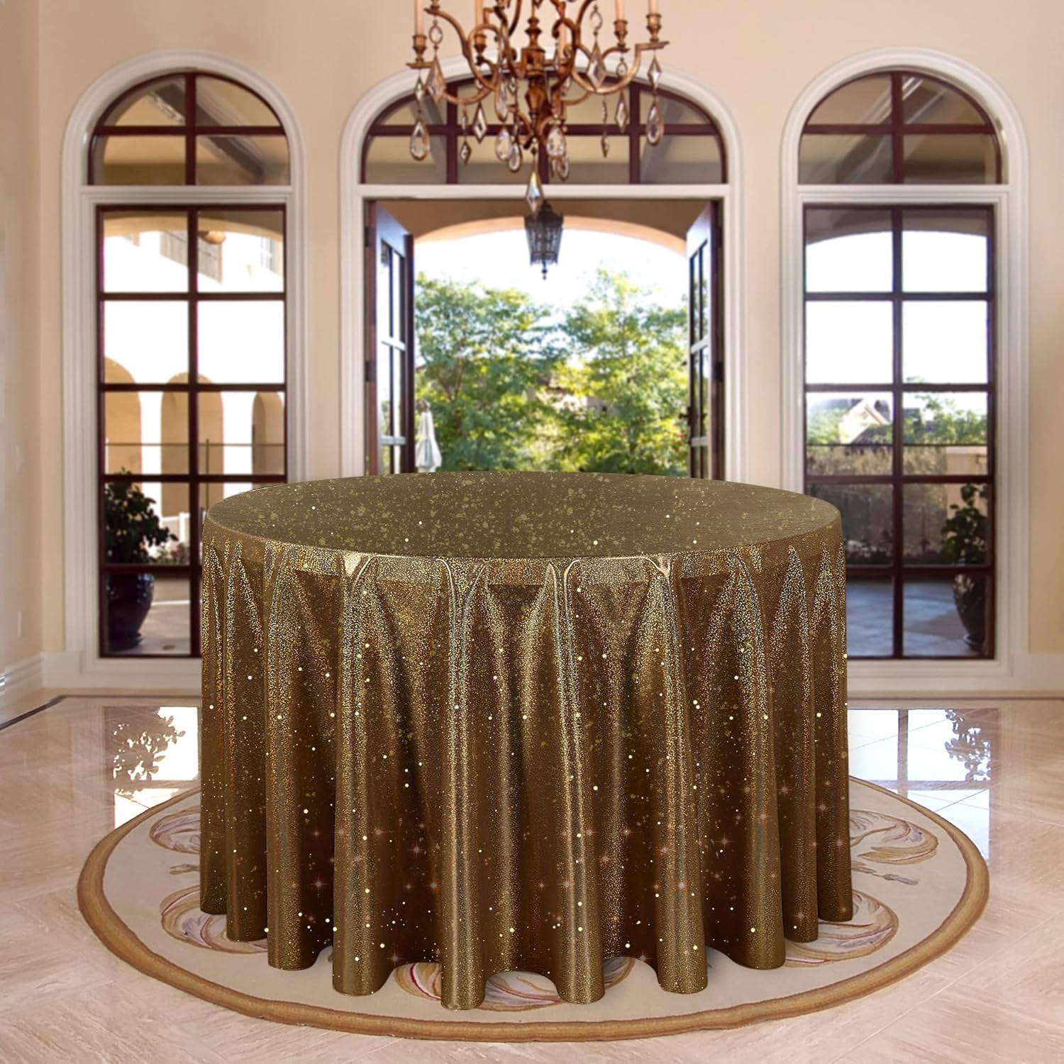 Black&Gold Sequin Tablecloth for Parties 60 Inch Round- Sparkle Glitter ...