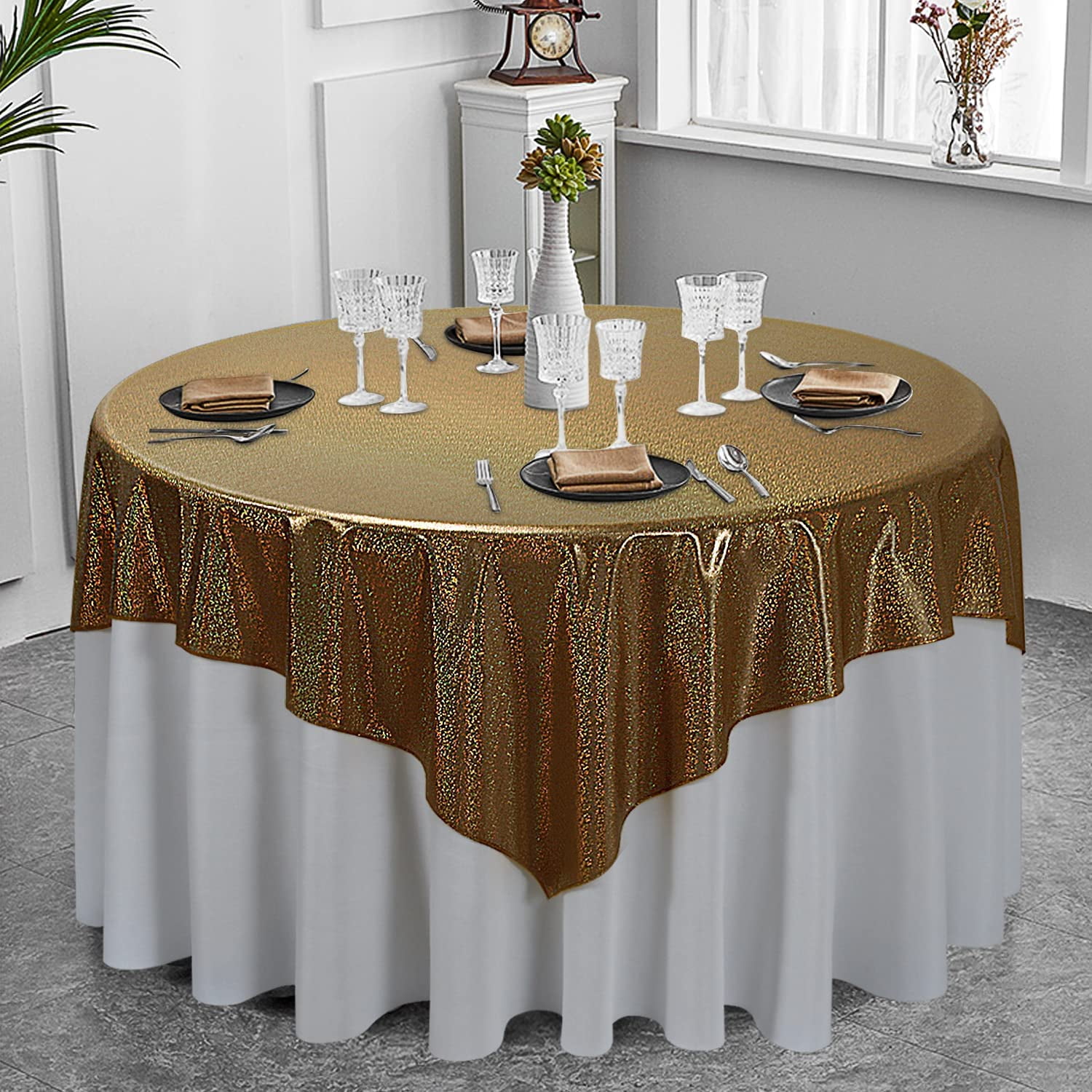 ARCOCO-Black&Gold Sequin Tablecloth for Parties 60x60 Inch - Sparkle ...