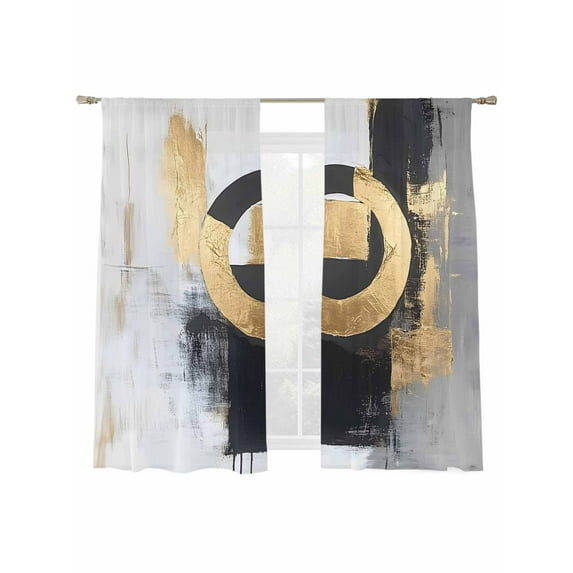 Black Gold Sheer Curtains for Living Room Bedroom, Light-filtering ...