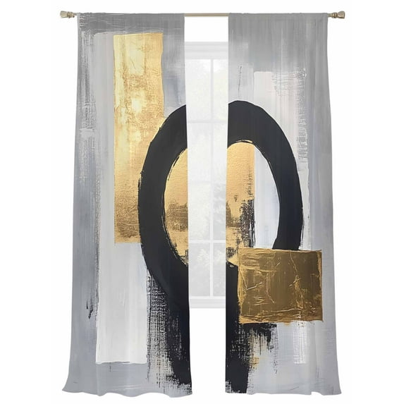 Black And Gold Sheer Curtains for Living Room Bedroom, Light-filtering ...