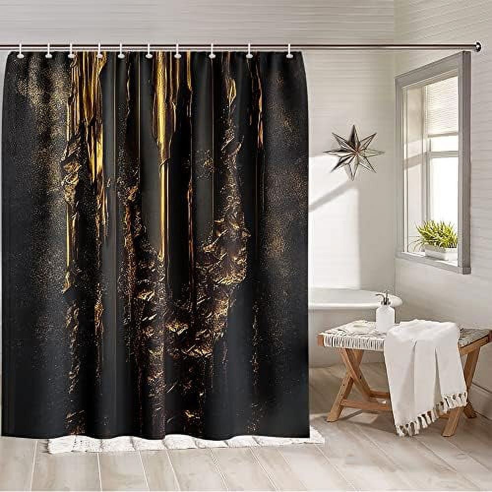 Black and Gold Shower Curtain Set Abstract Metallic Gold Flowers Plant Shower Curtains Baroque Style Black Backdrop Bath Curtain Gothic Bathroom Curtain Fabric Waterproof with Hooks 72 3 Walmart
