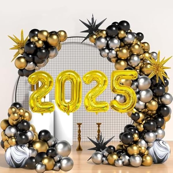 Black Gold Silver Balloons Garland Arch Kit, 133Pcs Grad Party Supplies ...