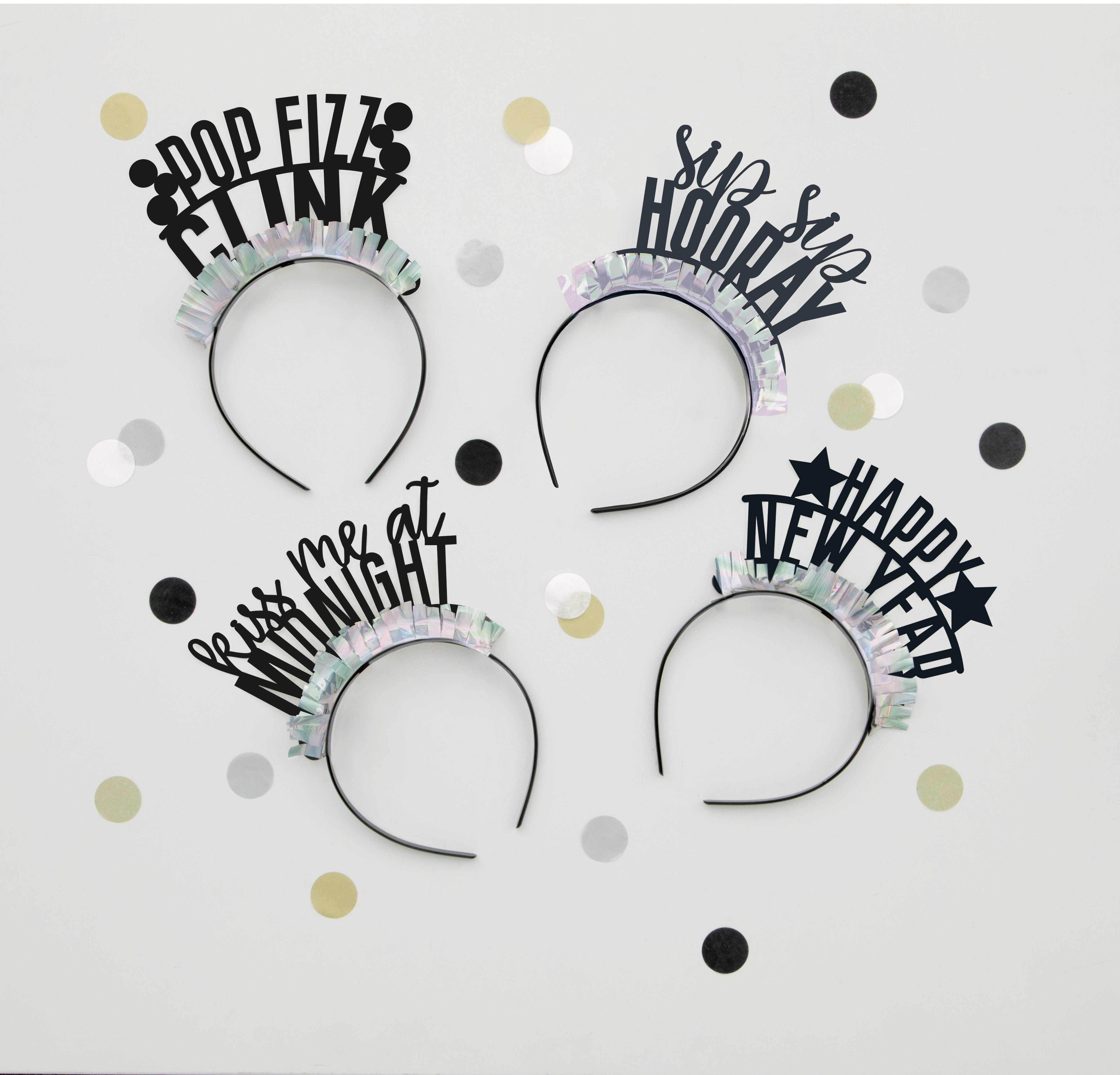 Black, Gold & Silver New Years 2023 Iridescent Fringe Party Headbands ...