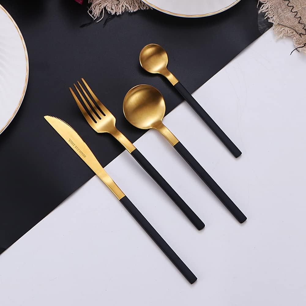 Black Gold Silverware Set for 14 Modern Flatware Cutlery Utensils Set ...