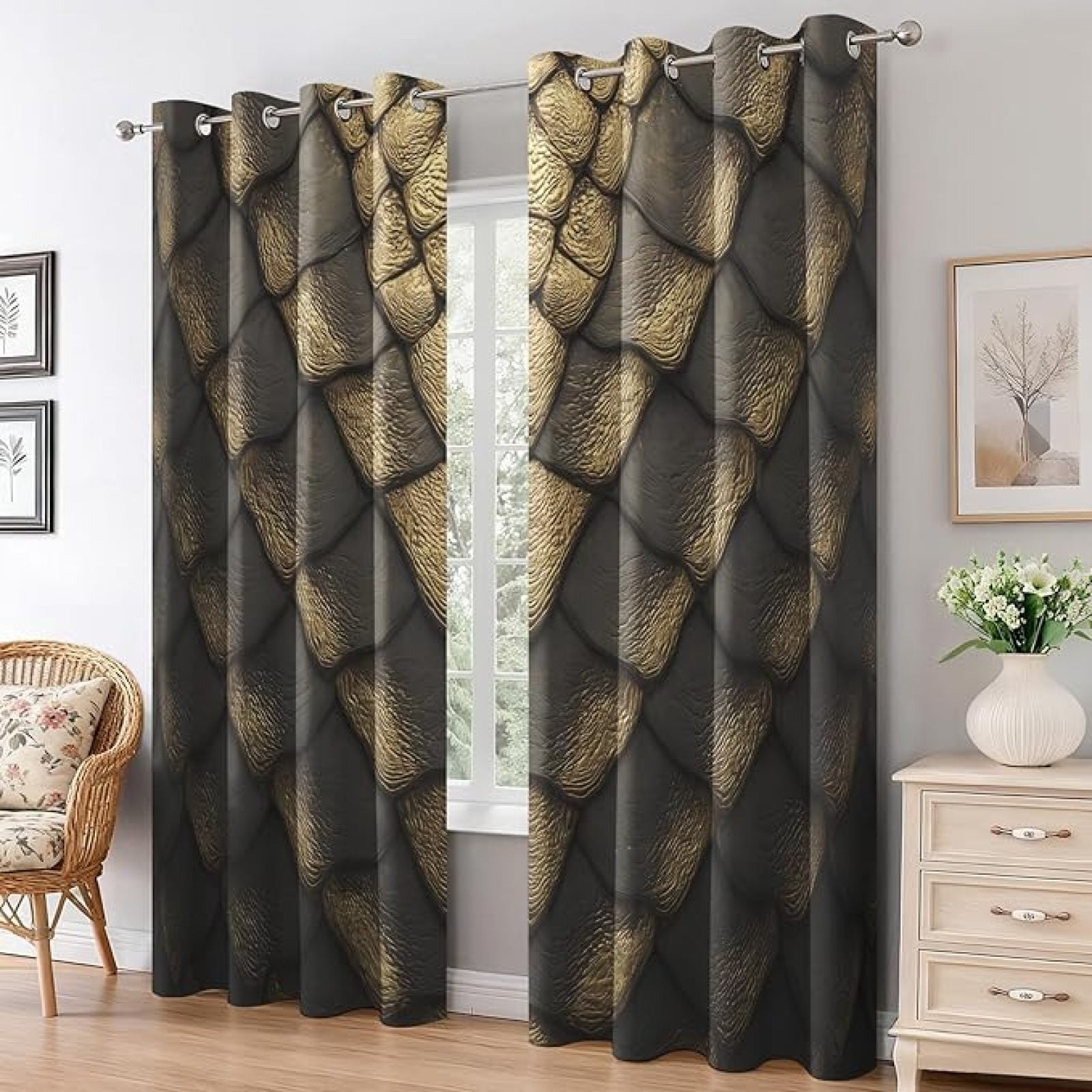 Black Gold Snake Skin Curtains for Living Room, Thermal Insulated Wild ...