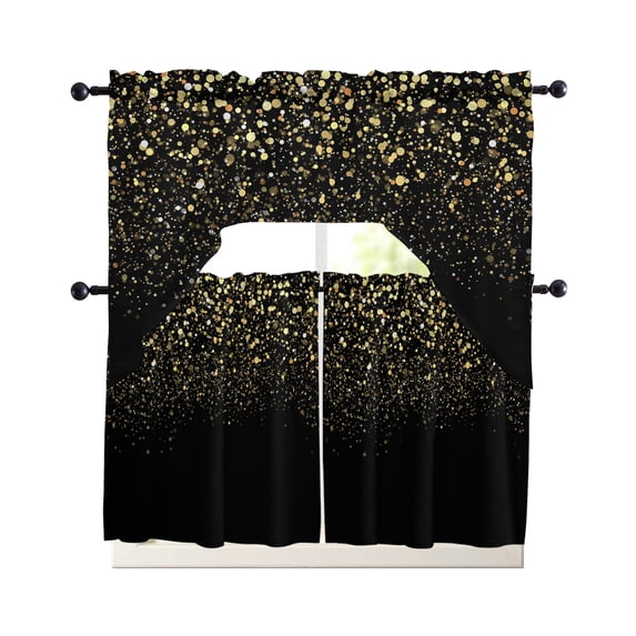 Black Gold Sparkles Kitchen Curtains Sets for Windows 3 Piece, Vibrant ...