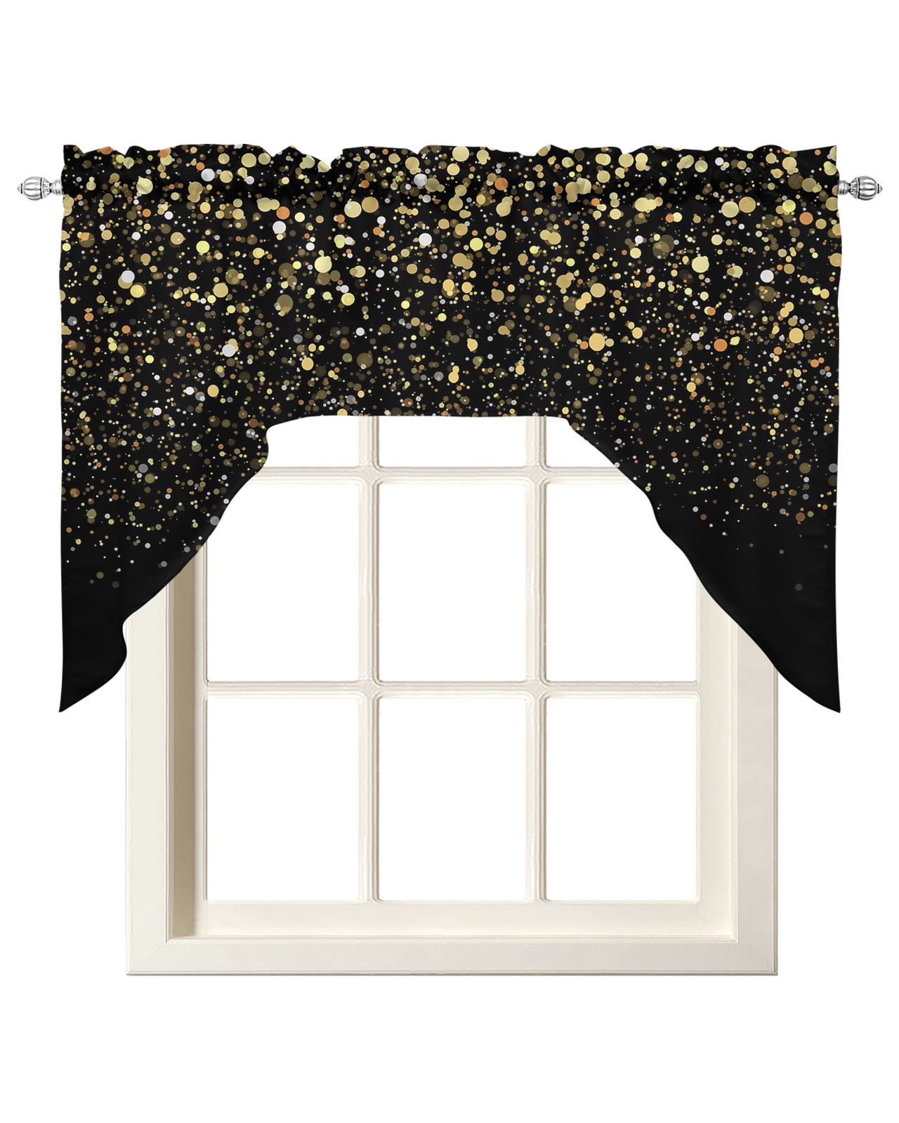 Black Gold Sparkles Swag Valances for Windows, Vibrant Glow Minimalist ...